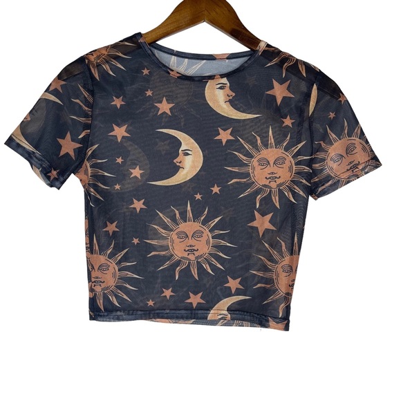 Tops | Semi Sheer Celestial Sun Moon Stars Top | Poshmark